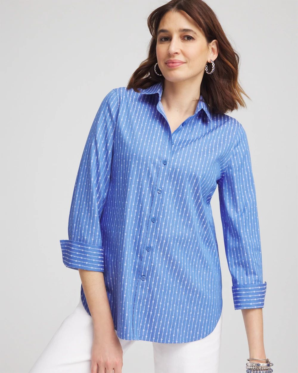 No Iron™ Dot Stripe Stretch Shirt | Chico's
